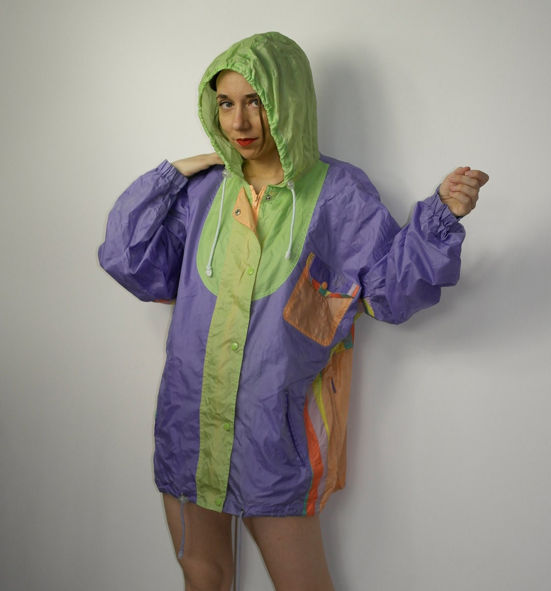 Color Block Windbreaker / Vintage Light Rain Jacket / Pastel Color Rain ...