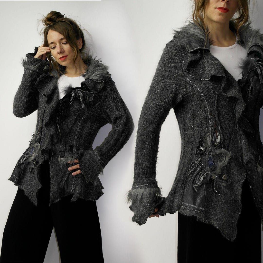 Y2K Juju & Christine Sweater Jacket / Boho Faux Fur Sweater / 00s Steam ...
