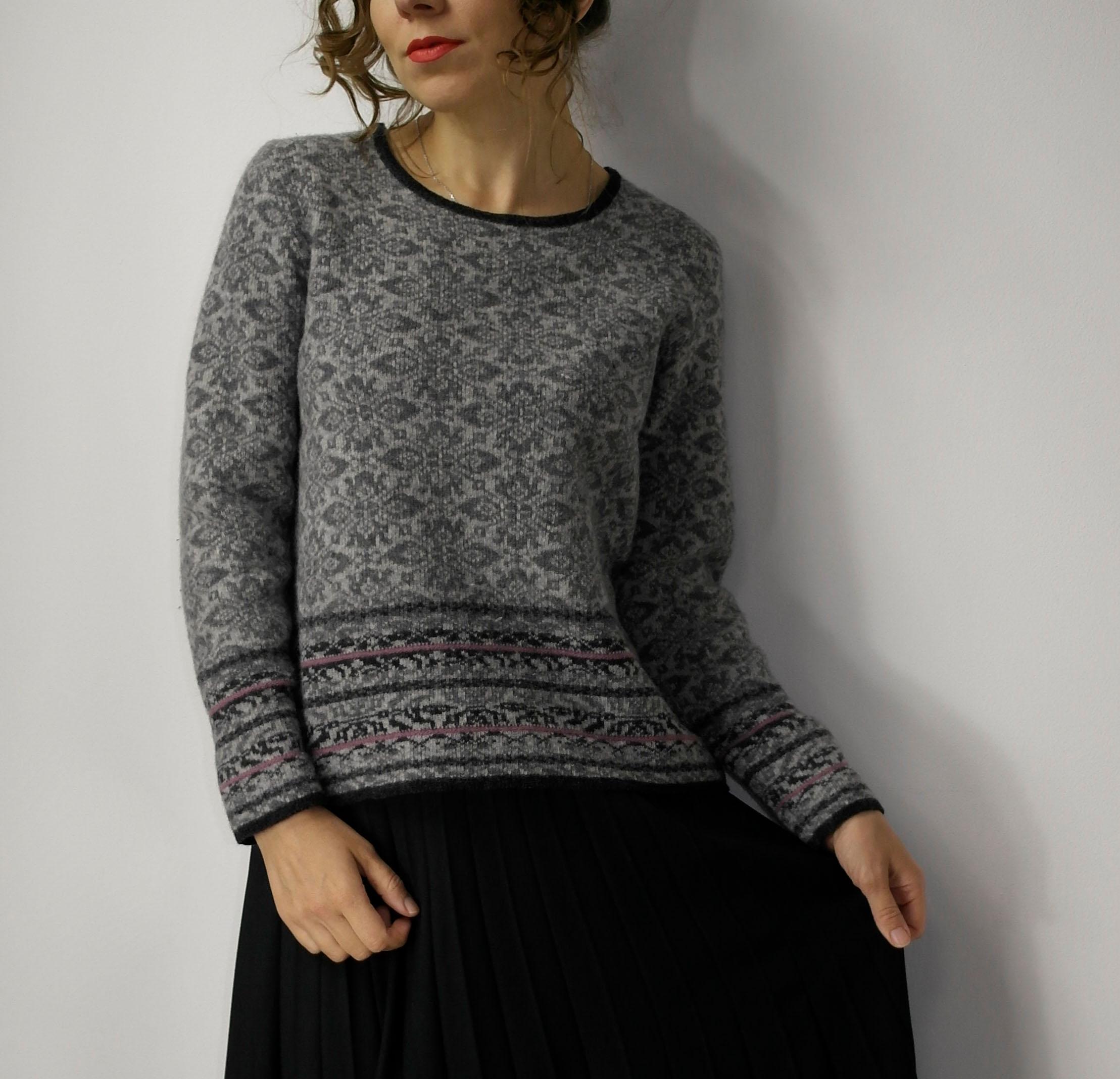 Floral Wool Sweater / Heidekonigin Wool Sweater / Grey Wool Sweater ...