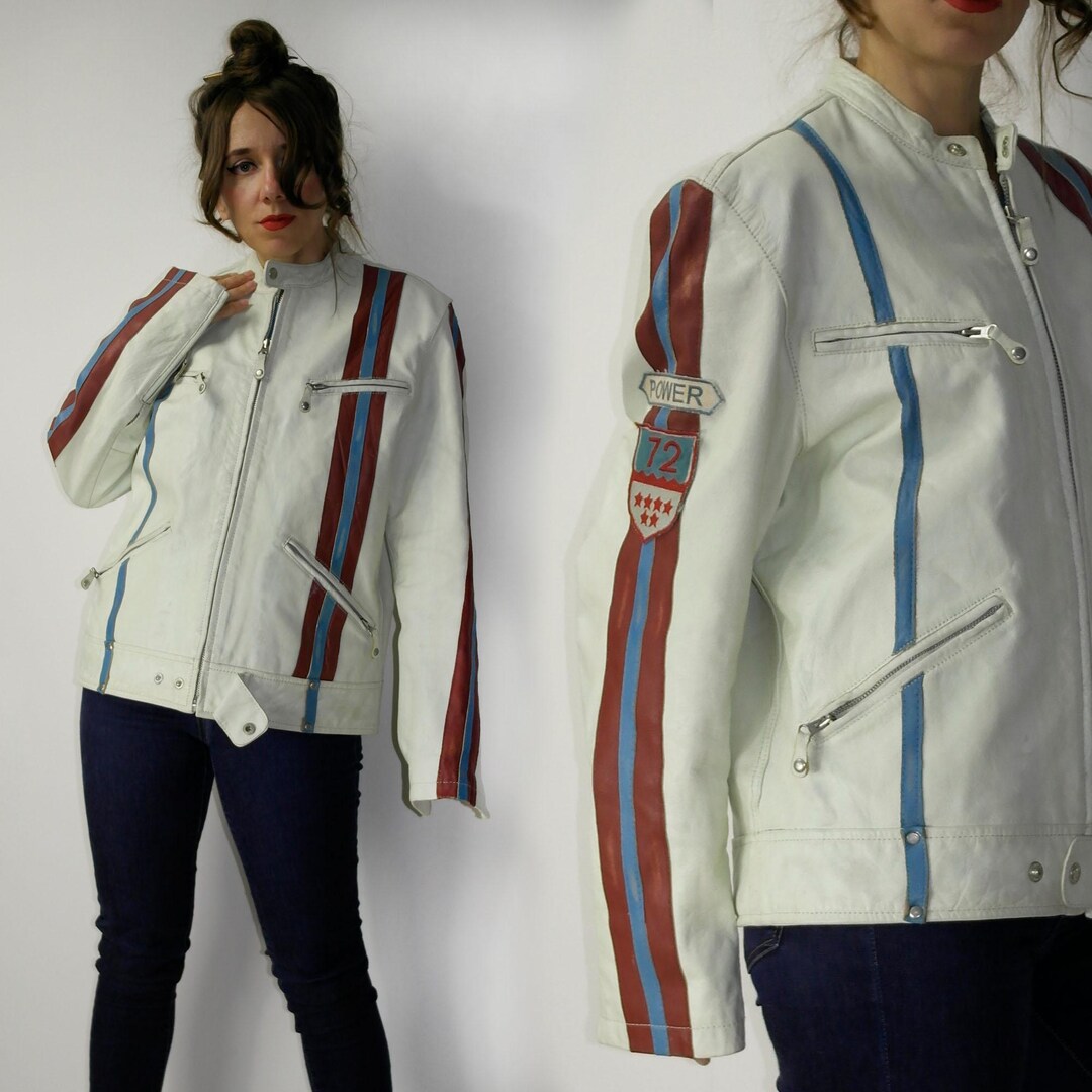 Vtg. Leather Motorcycle Jacket / 90s Racer Biker Jacket / - Etsy