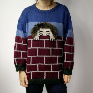 Vintage Hair Head Peaking Over a Brick Wall Sweater / Handmade Peter Gs ...