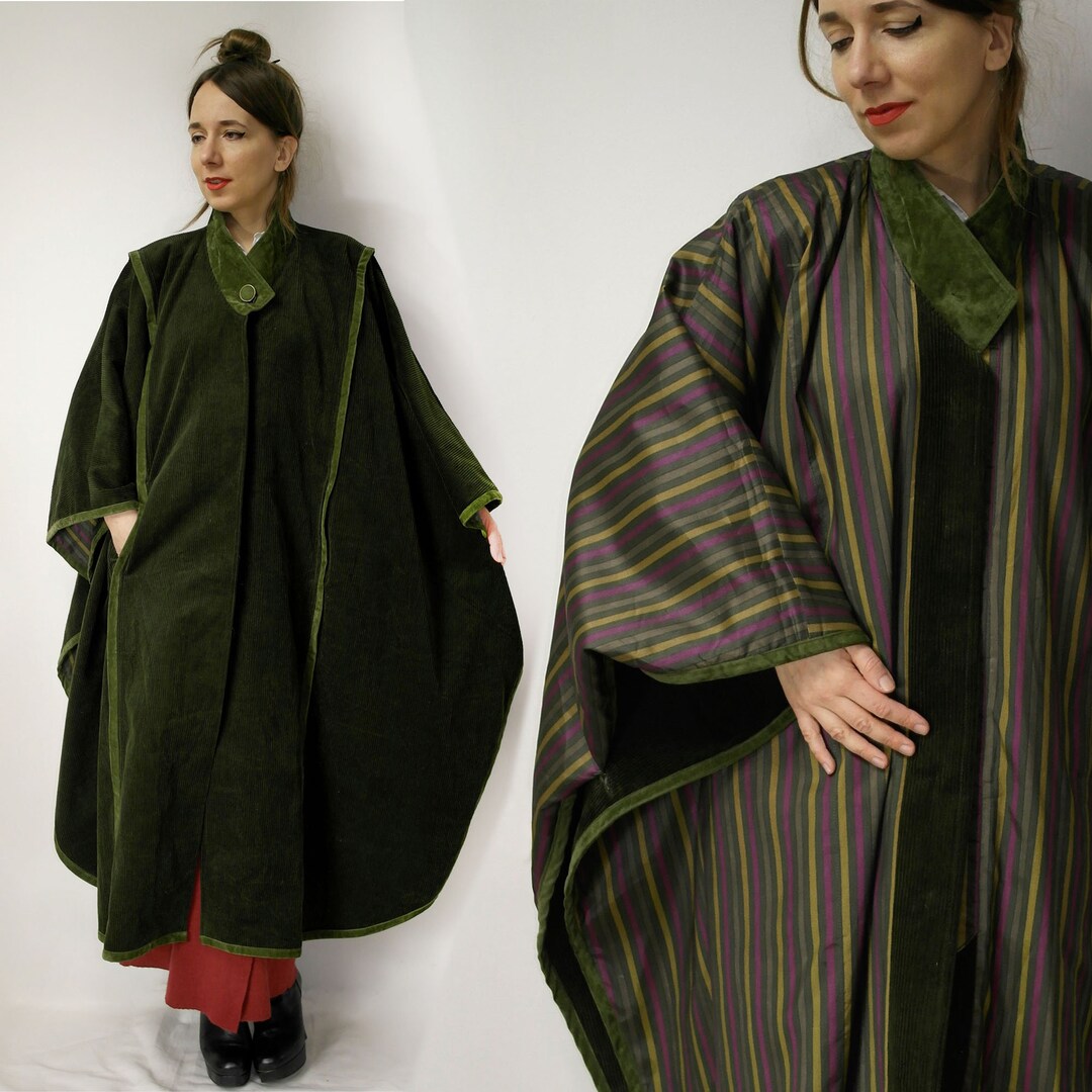 Scandinavian Vintage Maxi Long Cape / Green Corduroy Cape / Maxi Cape ...