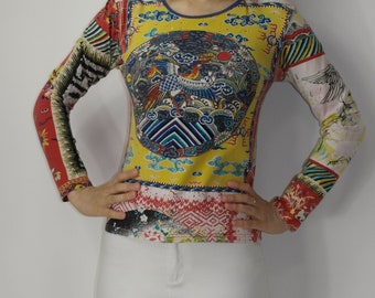 Vintage Vivienne Tam Asian Print Top Long Sleeve Patchwork Vintage Vivienne Tam Asian Print Top Long Sleeve Patchwork