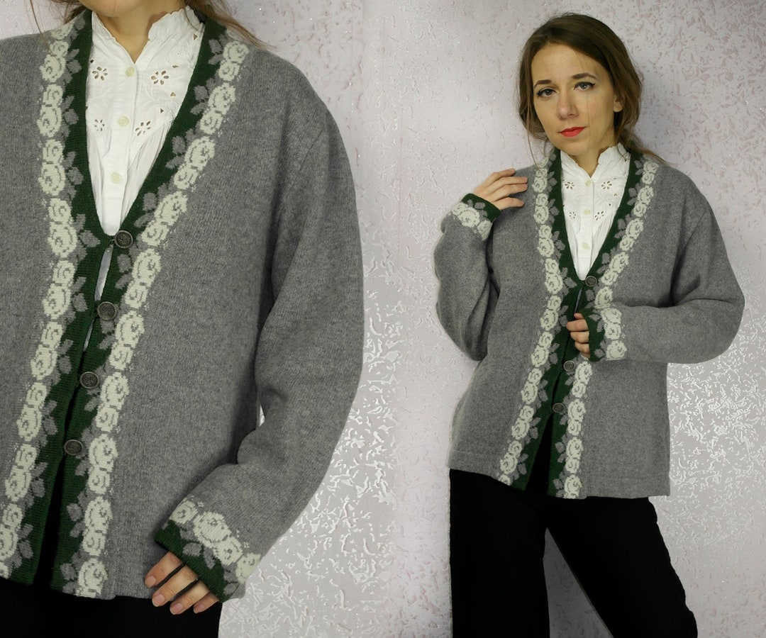 Vintage Austrian Trachten H Moser Cardigan / Gray Wool Blend Tyrolean ...