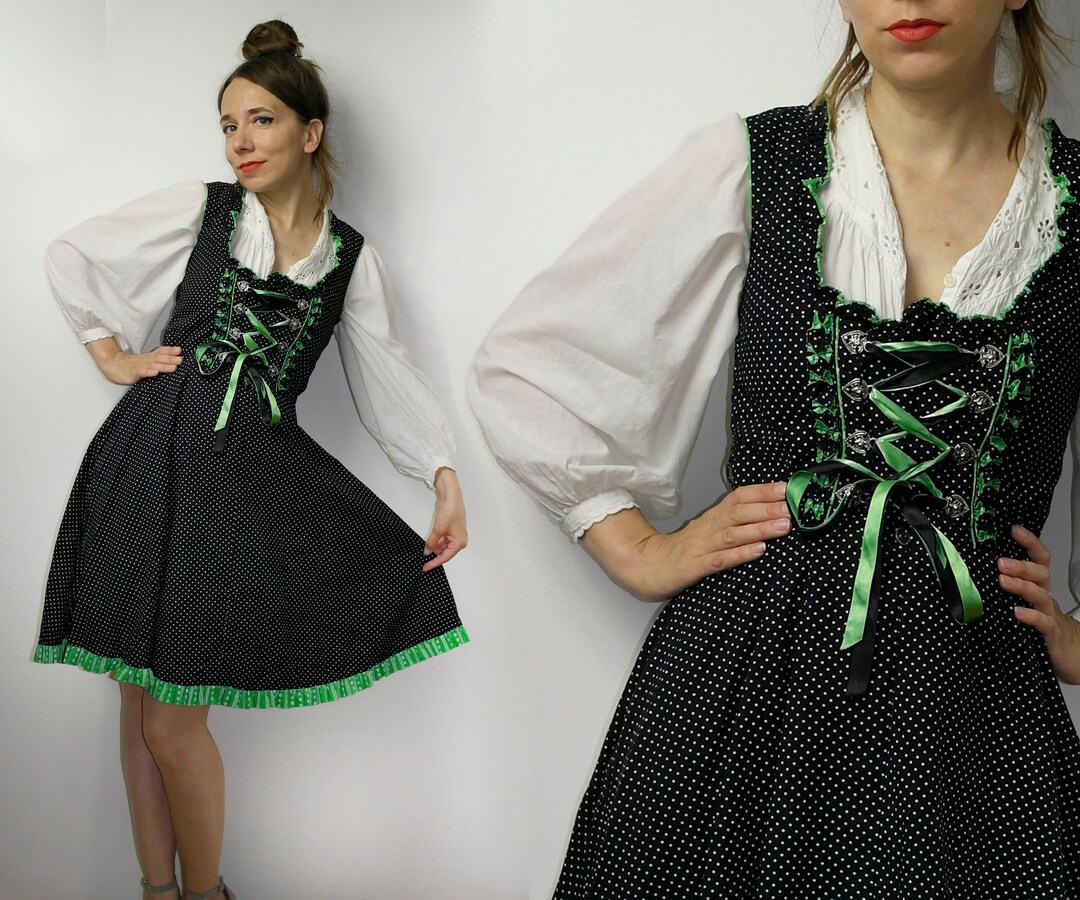 Trachten Dress / Black Dirndl Dress / Polka Dot Folk Dress / Folk ...