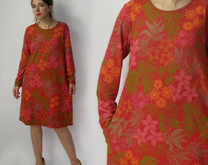 Gudrun Sjoden Floral Flower Leaves Dress / Red Sjoden Tunic Dress With ...