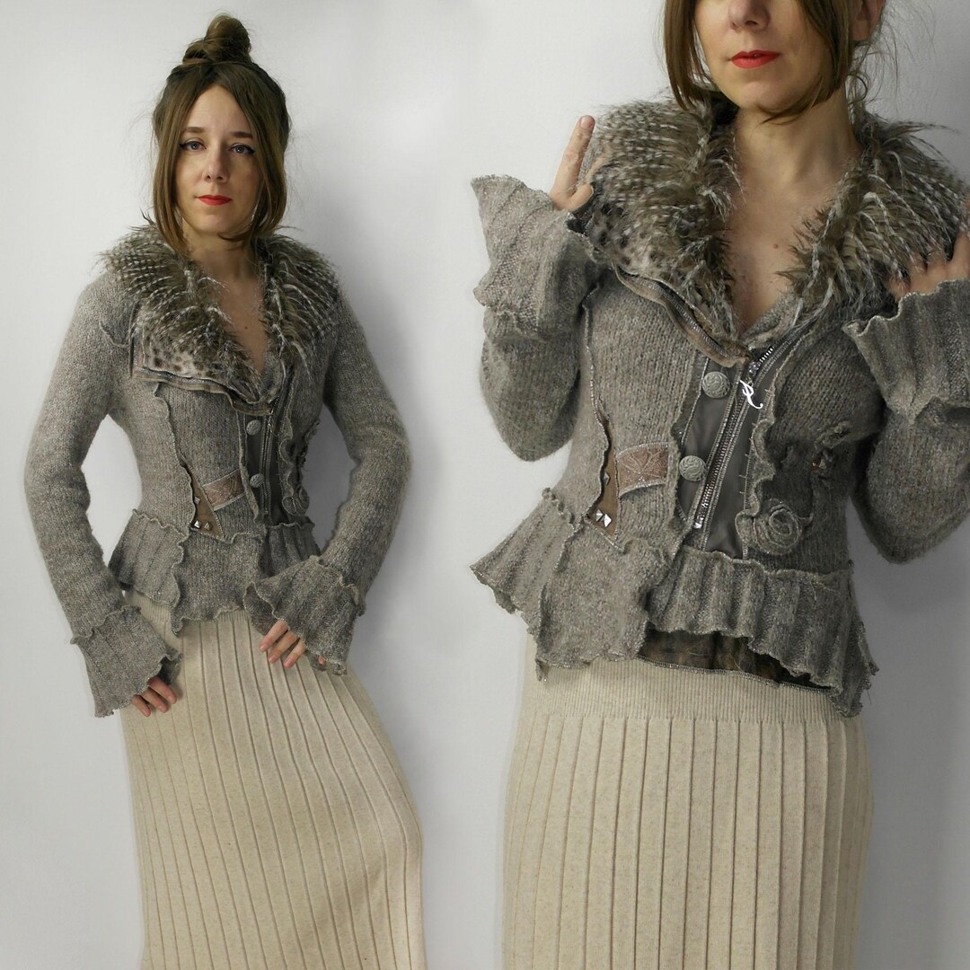 Y2K Juju & Christine Sweater Jacket / Boho Faux Fur Sweater / 00s Steam ...