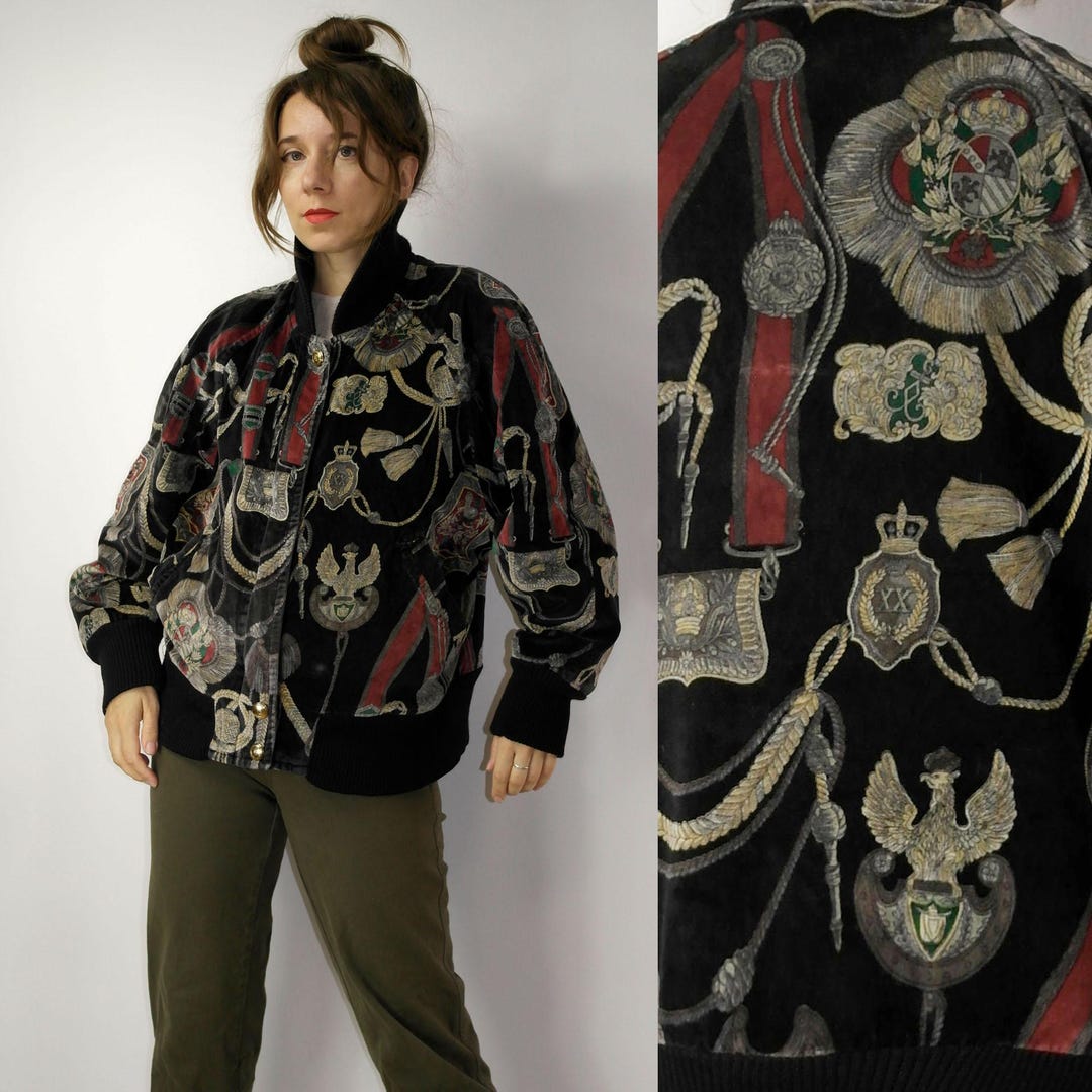 Vintage Velvet BOGNER Jacket / Baroque Print Zip up Bomber Jacket / - Etsy