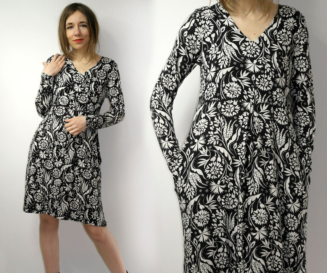 Gudrun Sjoden Floral Dress / Sjoden Flowers Ornament Dress / Black White Dress Made in Greece - Etsy