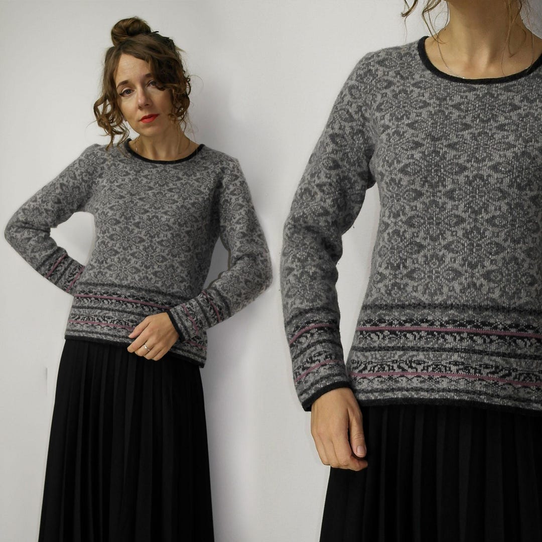 Floral Wool Sweater / Heidekonigin Wool Sweater / Grey Wool Sweater ...