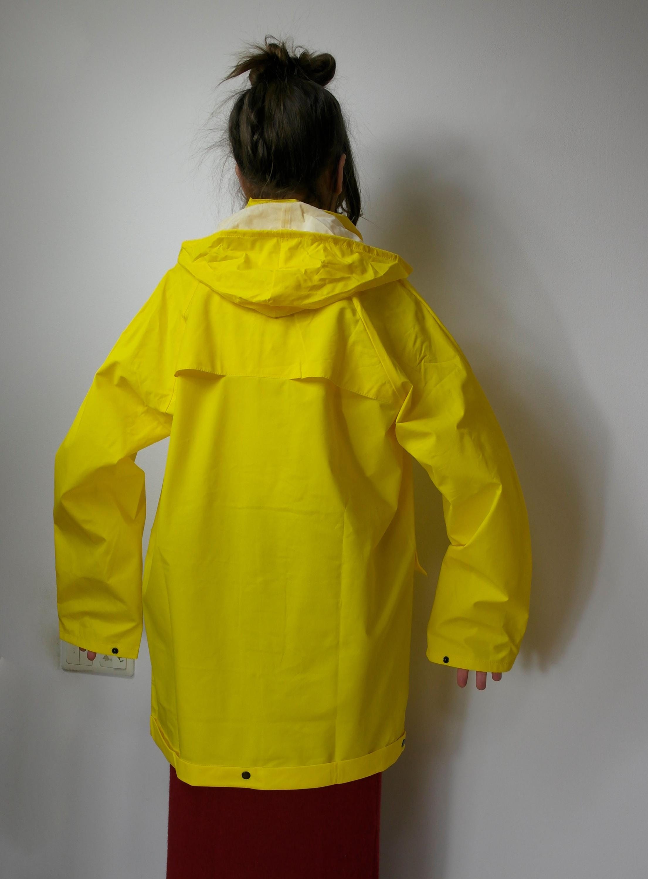 Vintage Yellow Rain PU Jacket / PU Vinyl Jacket With the Hood / Bright ...