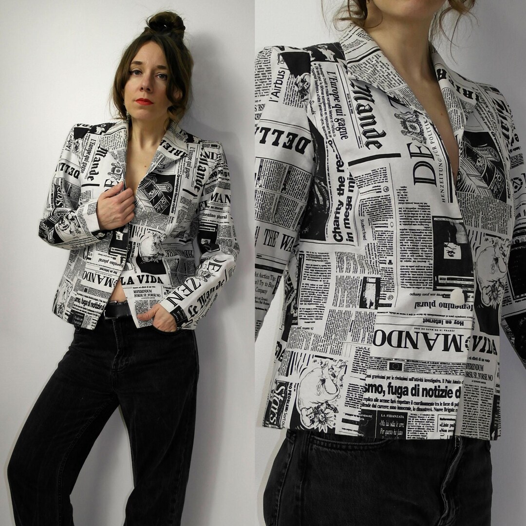 90s Newspaper Print Single Button Blazer / Dames Van Gijzel Jacket - Etsy