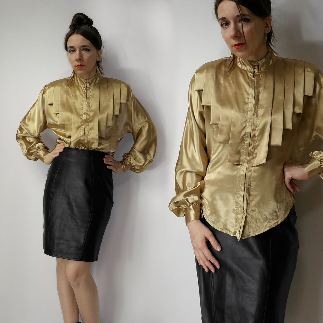 90s Golden Elegant Blouse by Martinique Size 8 Sexy Elegant Button Down ...