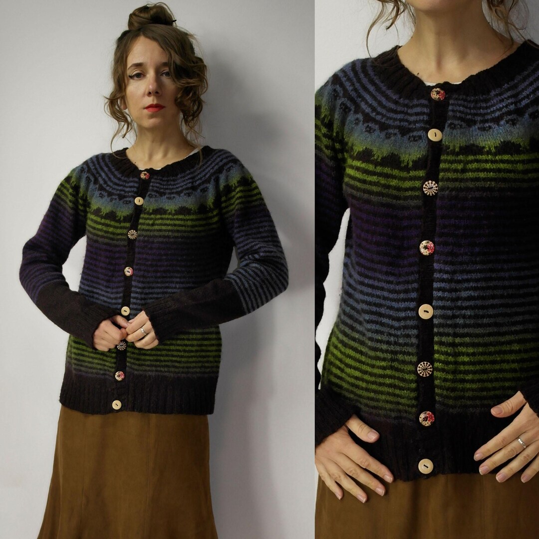 Vintage Fair Isle Wool Sweater Colorful Cardigan Boho Ethno Folk ...