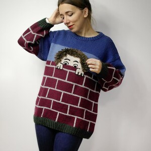 Vintage Hair Head Peaking Over a Brick Wall Sweater / Handmade Peter Gs ...