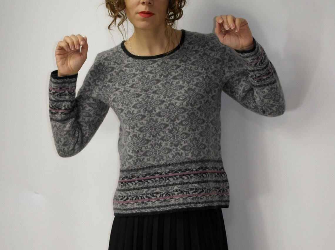 Floral Wool Sweater / Heidekonigin Wool Sweater / Grey Wool Sweater ...