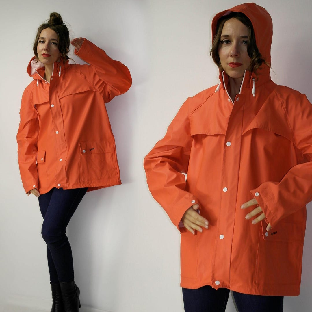 Vintage Rain Jacket / PU Rain Jacket Vintage Orange Rain Jacket Vinyl ...