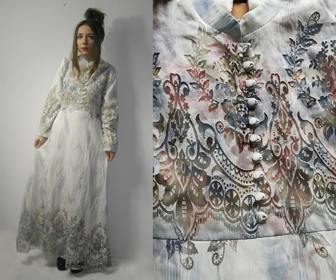 Maxi Modest Dress / Floral Turkish Dress / White Maxi Dress With Floral ...