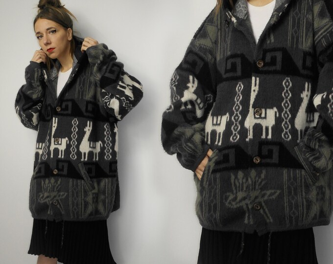 Vintage Tejidos Atahualpa Ecuador Llamas Jacket / Large Wool Sweater ...