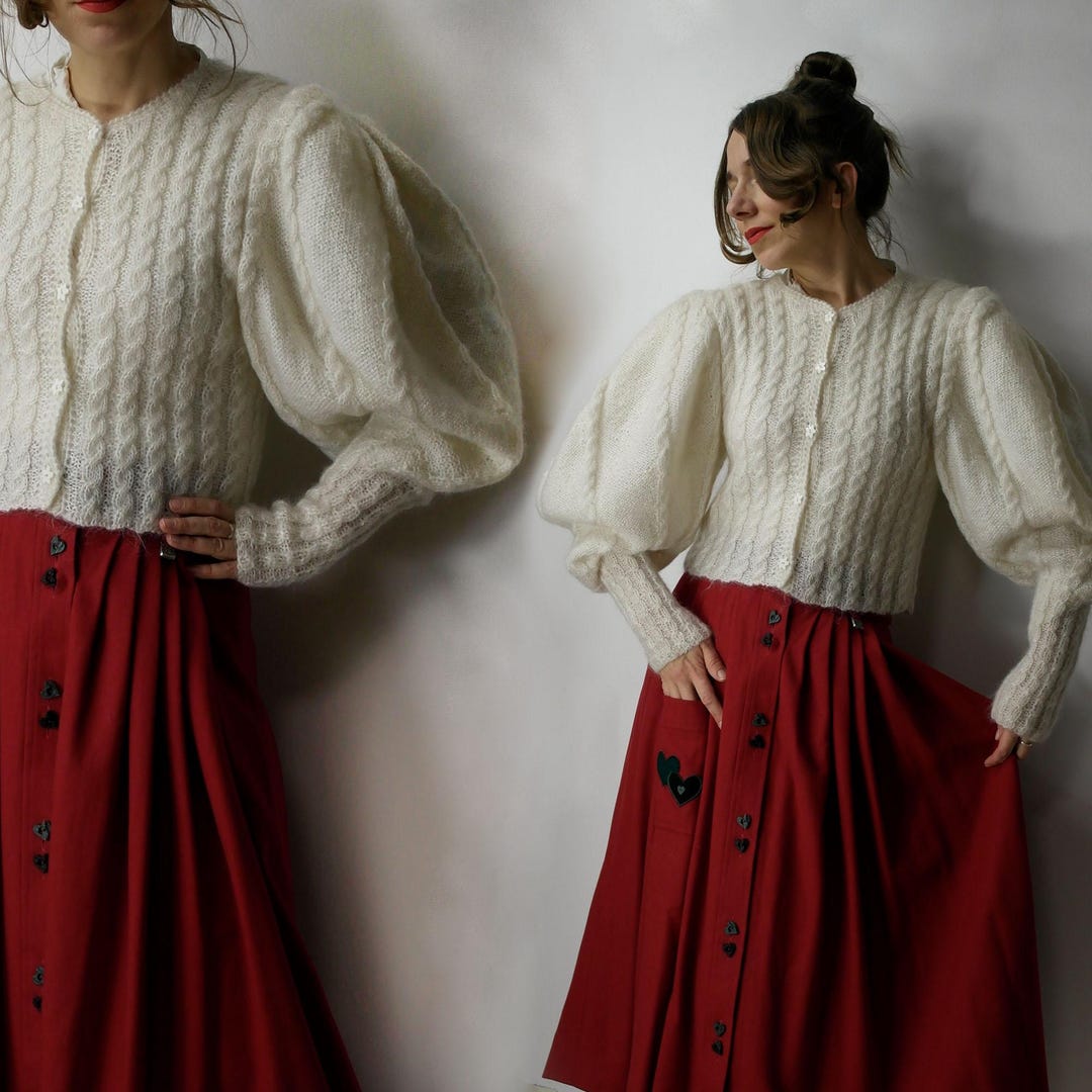 Vintage Austrian Trachten Cardigan With Puffy Sleeves / Handmade White ...