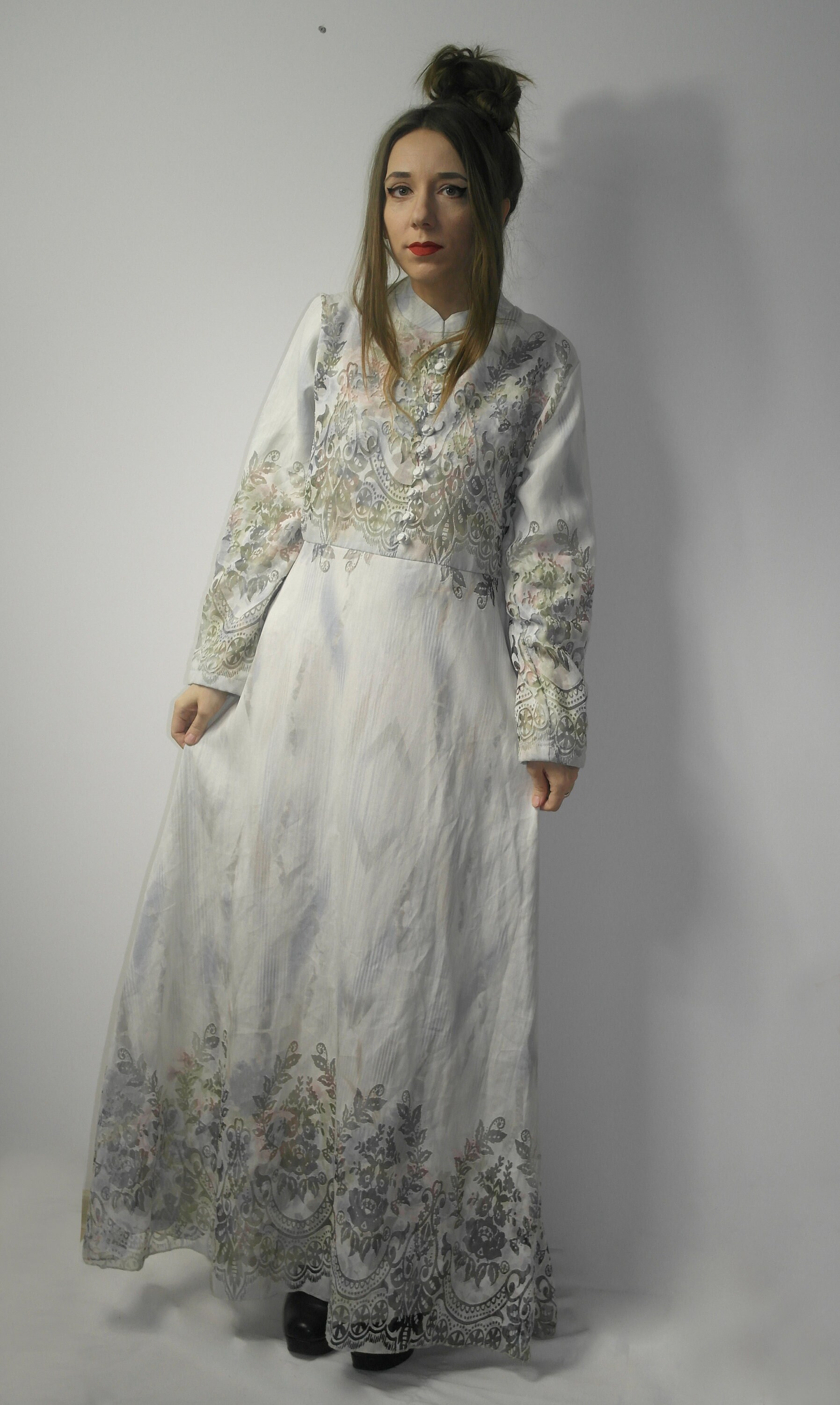 Maxi Modest Dress / Floral Turkish Dress / White Maxi Dress - Etsy
