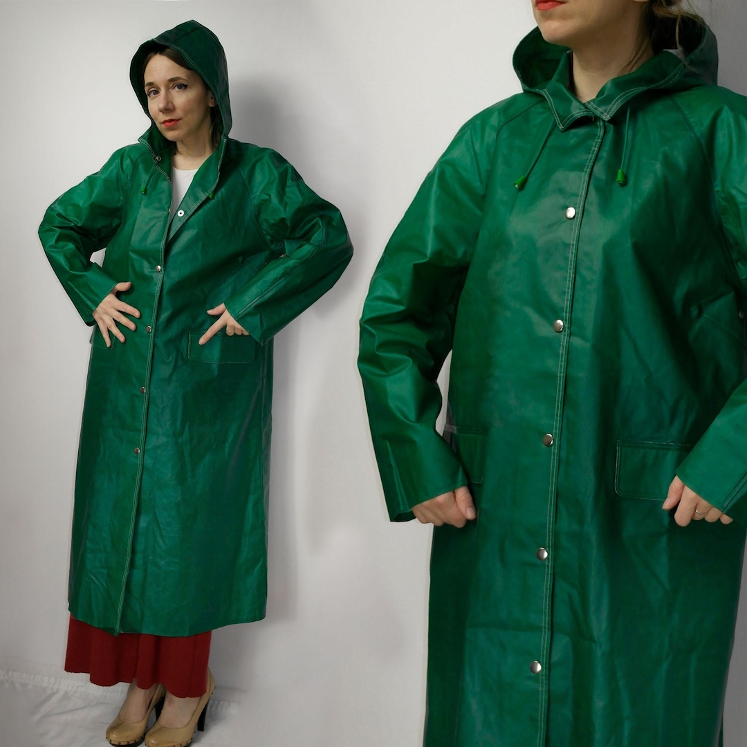 Finnish Rukka PVC Rain Jacket Long Vintage Green Rain Jacket Vinyl Jacket With the Hood Made in ...