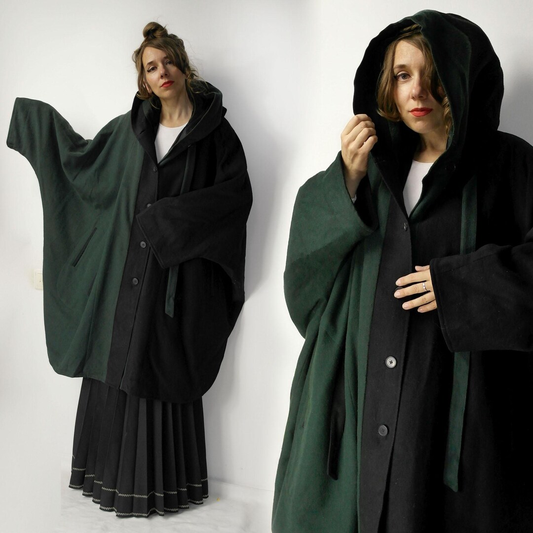 Vintage Wool Alpaca Cape Coat With the Hood / Hooded Tonale Alpaca ...