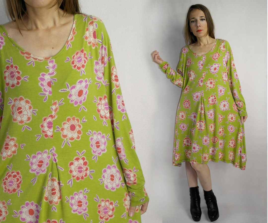 Gudrun Sjoden Floral Dress / Sjoden Green Dress / Colorful Flowers ...