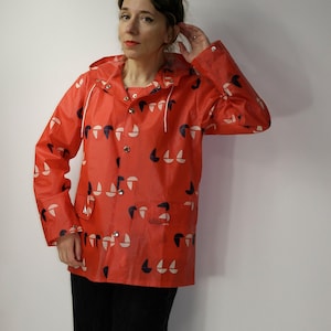 80s Finnish Rukka PVC Rain Jacket Vintage Red Rain Jacket Vinyl Jacket With the Hood Made in ...