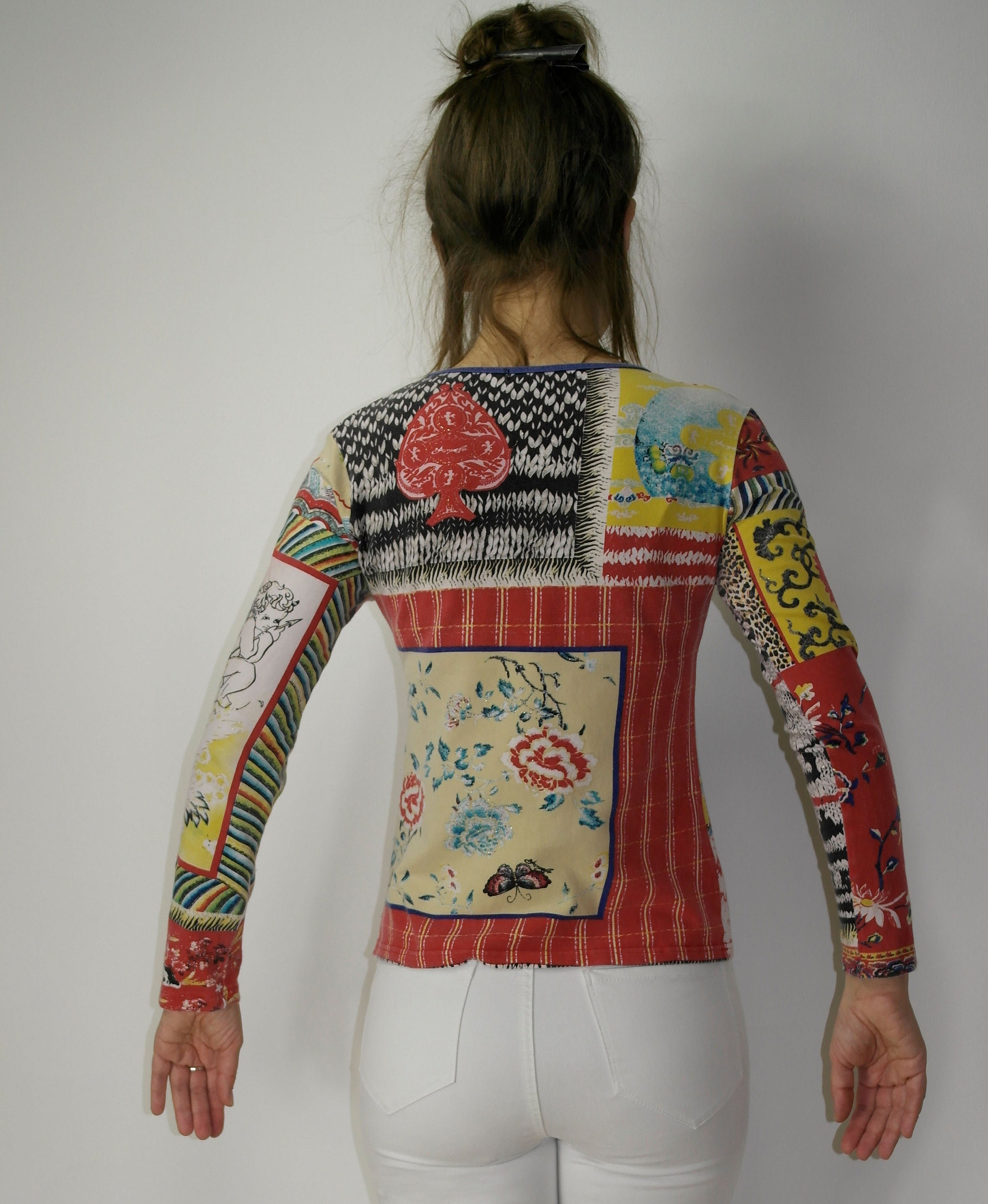 Vintage Vivienne Tam Asian Print Top Long Sleeve Patchwork Vintage Vivienne Tam Asian Print Top Long Sleeve Patchwork