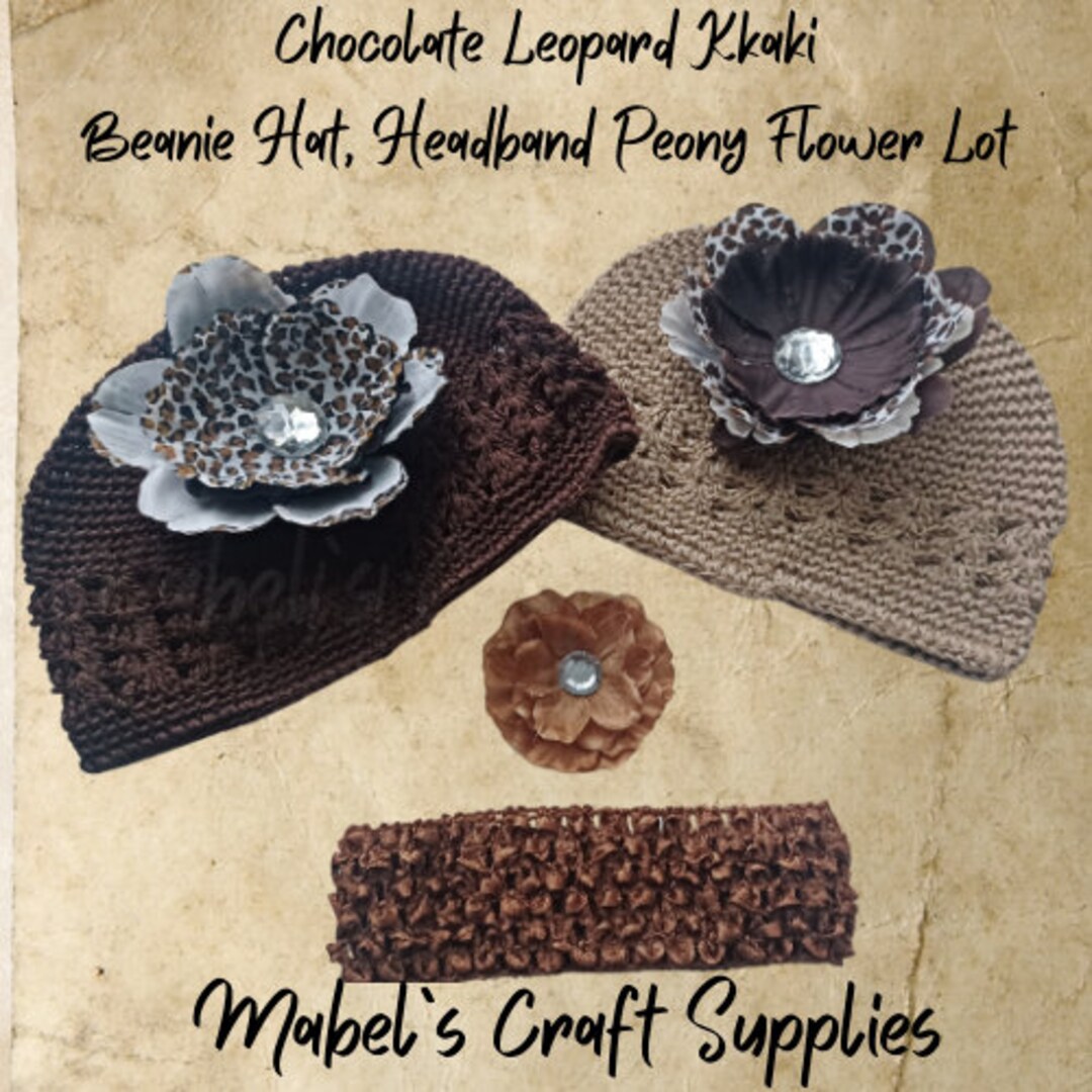 Girls Hats Chocolate Brown Khaki Sand Leopard Print Flower & Hats 6 Pc ...