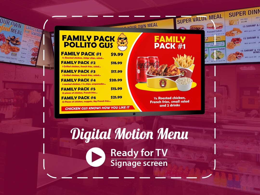 Custom Animated Menu Board Digital Signage Dynamic Fast Food Restaurant ...