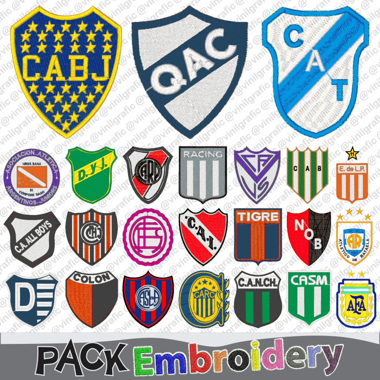 Escudos de Futbol Argentino set 24 Bordados Wilcom Matrices Bastidor ...
