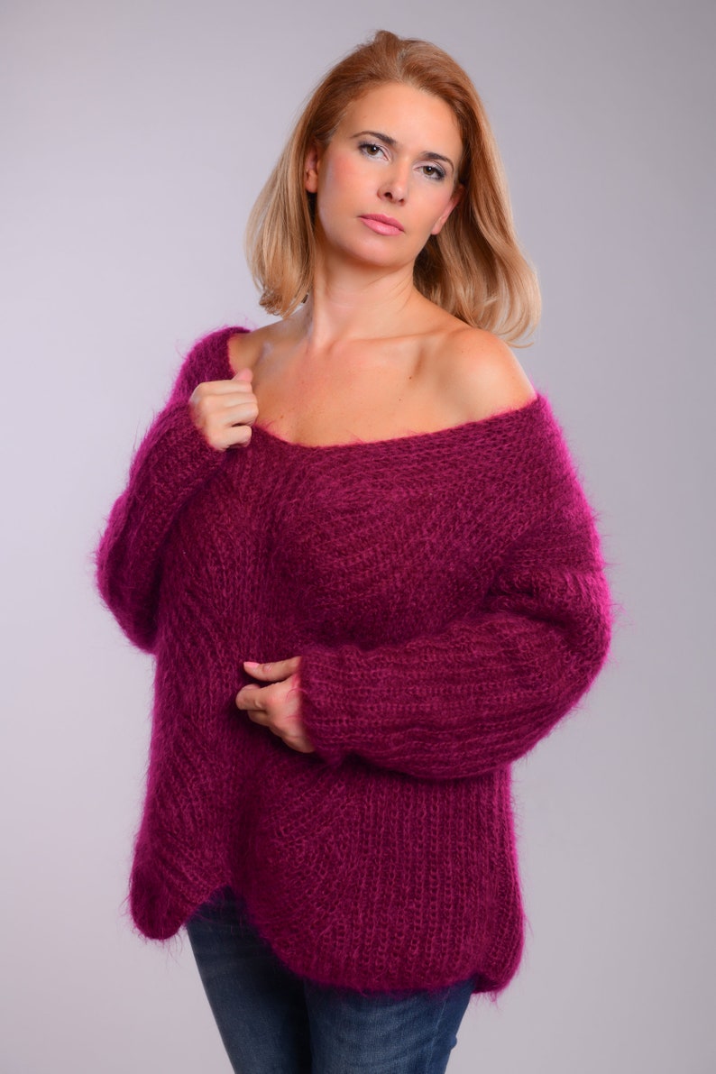 Pull Off Shoulder Mohair Pull Slouchy Pull côtelé Pull - Etsy France