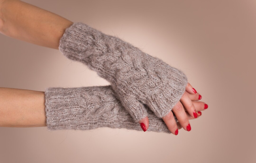 Alpaca Fingerless Gloves Soft Wool Gloves Cable Knit Mittens Hand ...