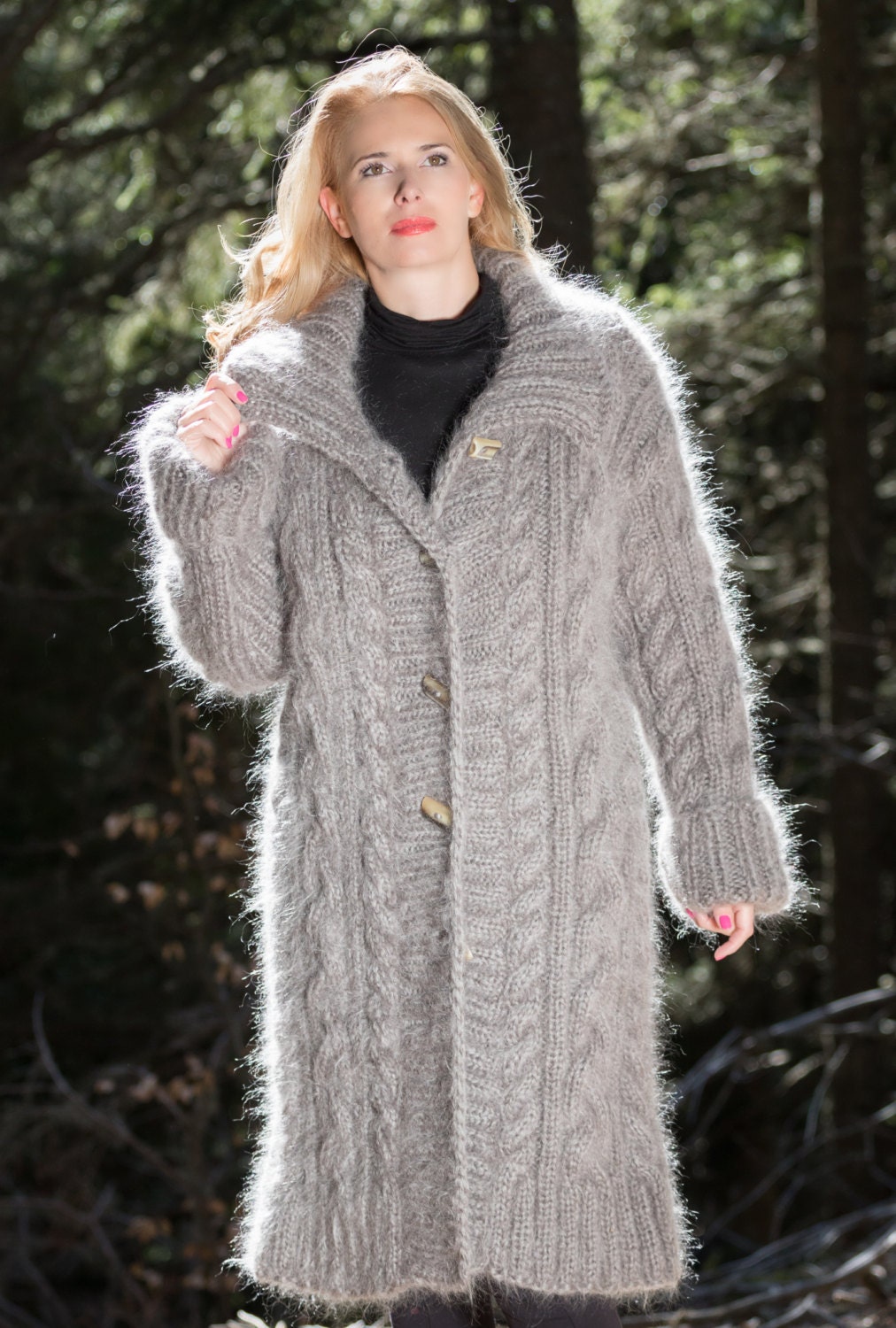 Hand Knit Mohair Coat, Long Cardigan, Thick Mohair Coat, Hand Knitted ...