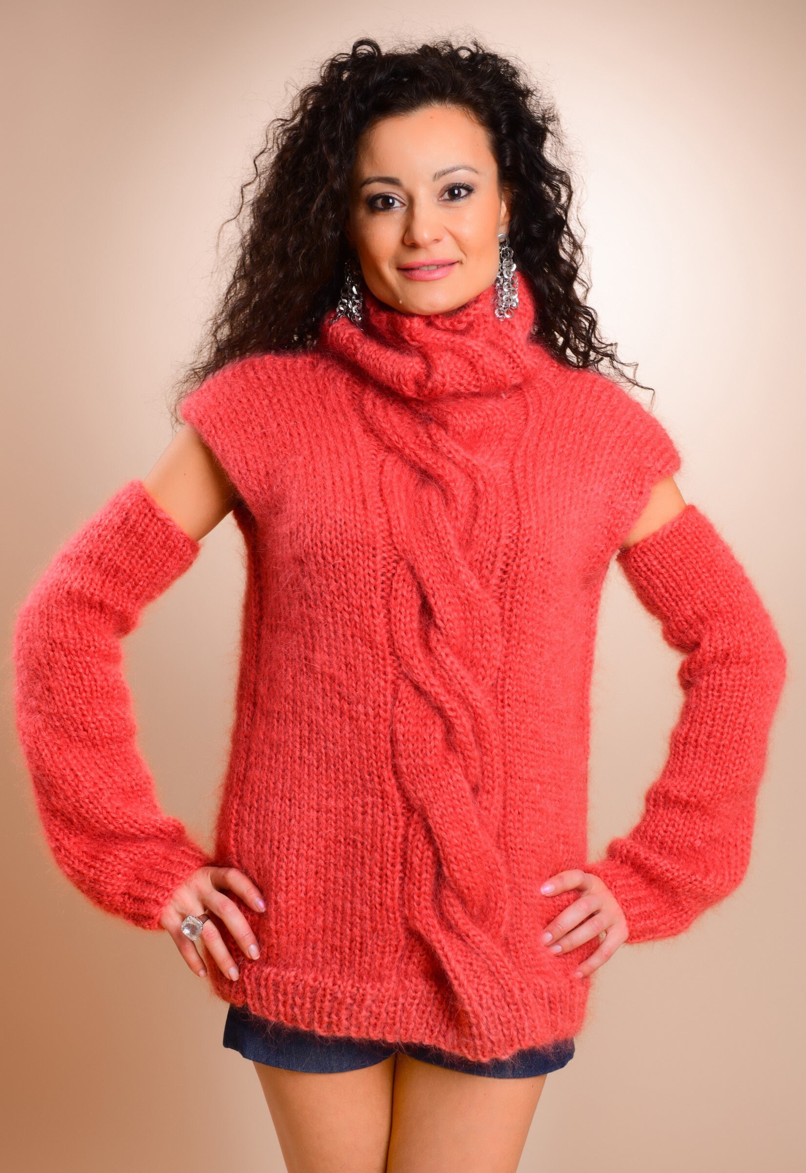 Hand Knit Vest, Mohair Sweater, Sleeveless Sweater, Turtleneck Vest ...