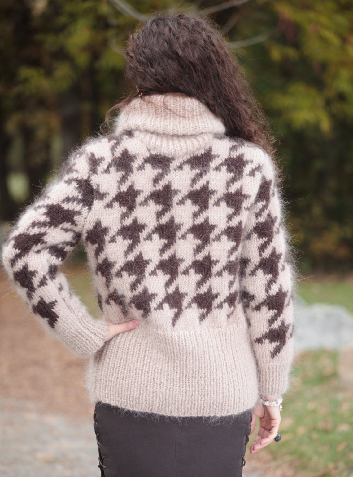 Tricotés à la main Chunky pull pull Fair Isle mohair col | Etsy