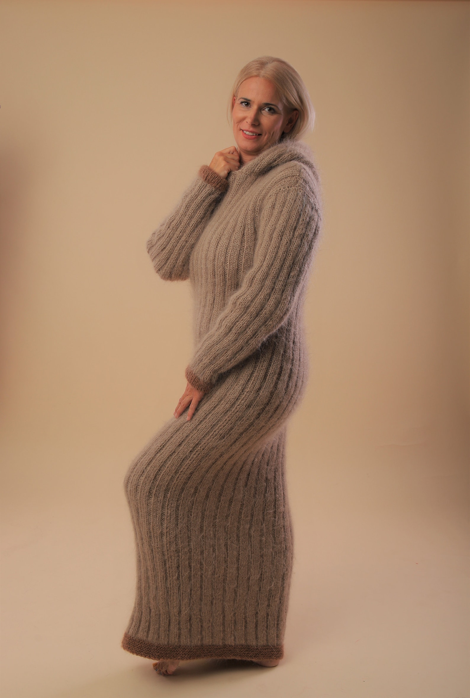 Hand Knitted Mohair Dress Fuzzy Dress Long Ribbed Dress - Etsy