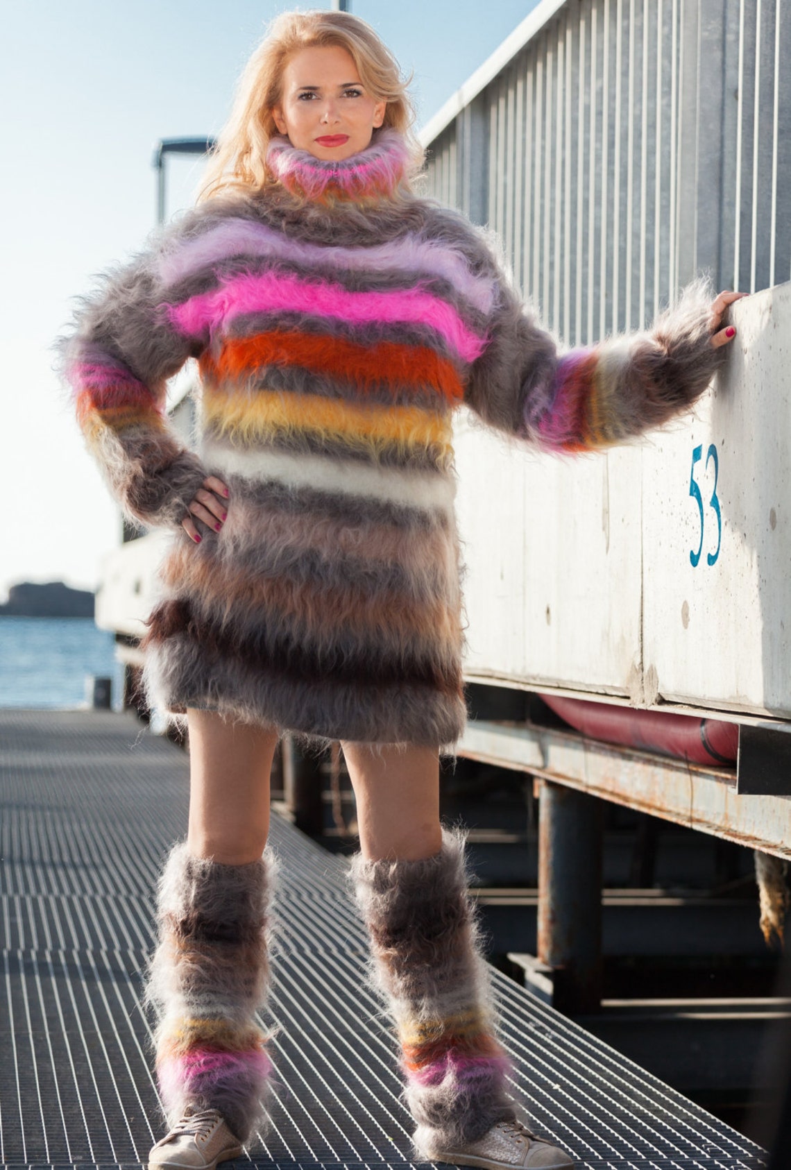 Fuzzy Mohair Sweater Turtleneck Mohair Dress Striped Sweater - Etsy