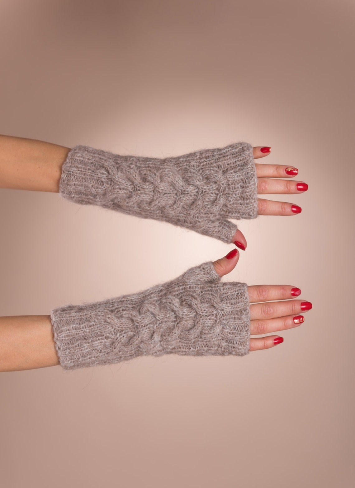 Alpaca Fingerless Gloves Soft Wool Gloves Cable Knit Mittens - Etsy