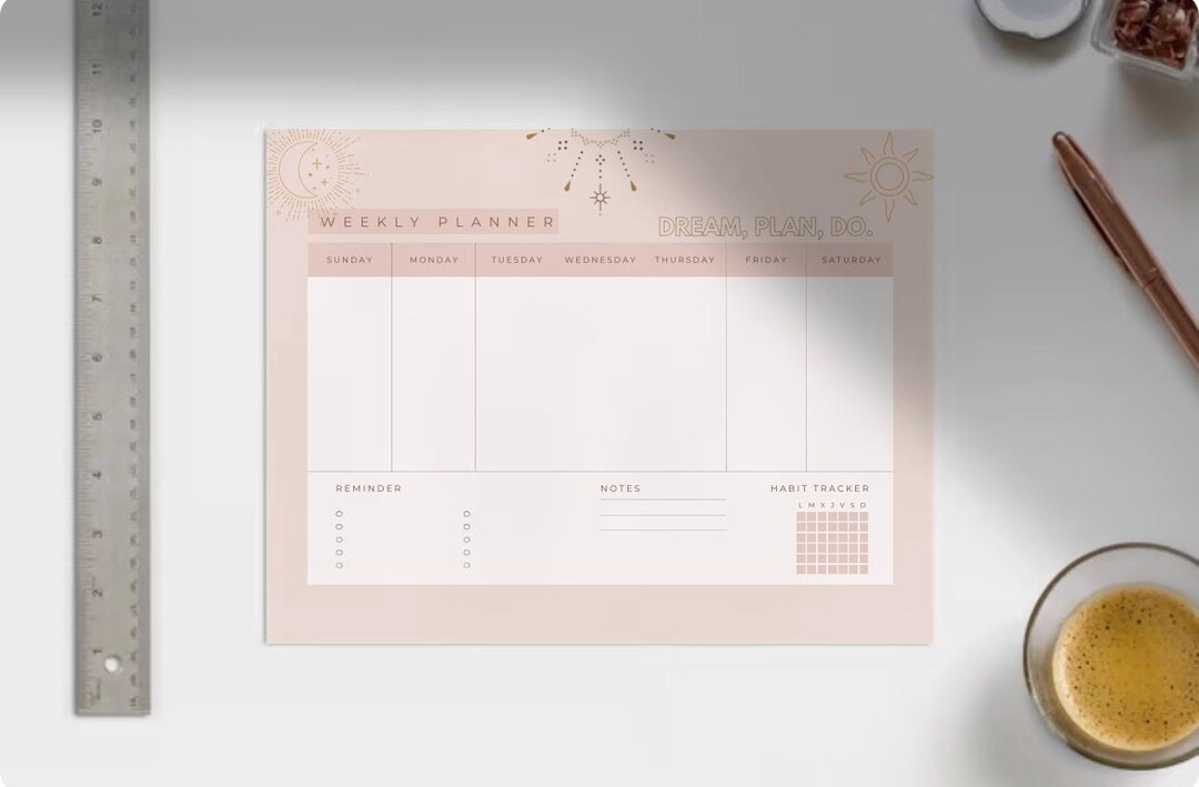 Weekly Boho Planner Habit Tracker Printable Downloadable Bohemian ...