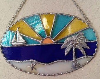 Beach Scene Stained Glass Pattern - Etsy