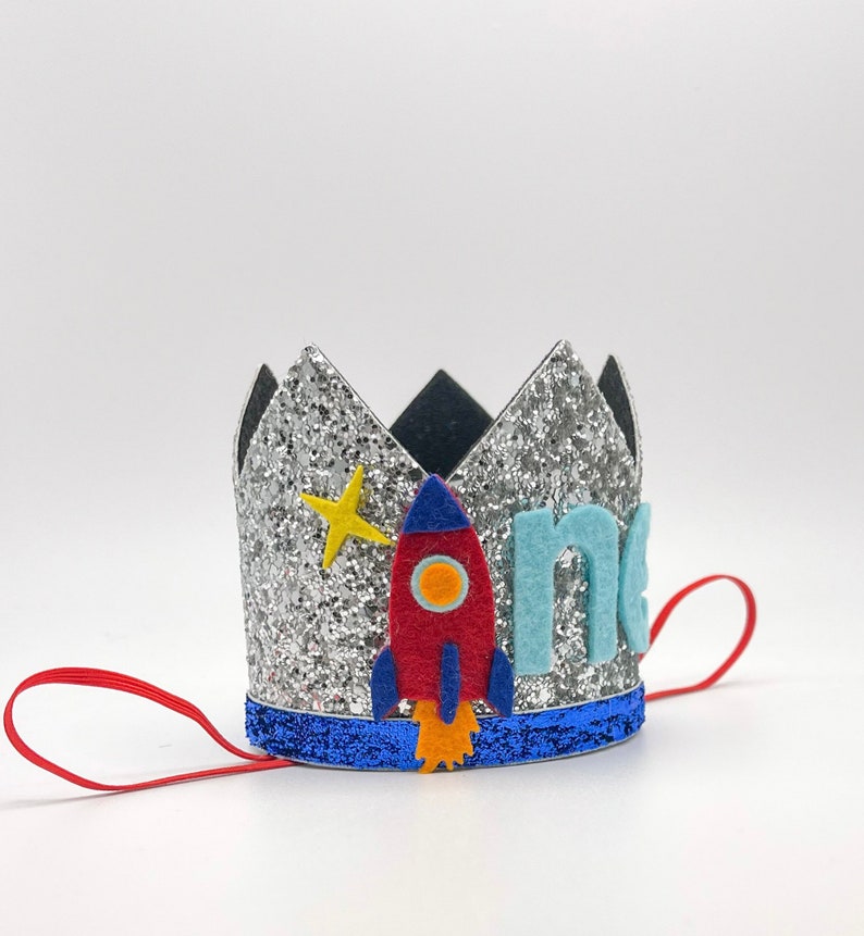 Space Birthday Crown 1st Trip Around Sun Birthday Rocketship - Etsy