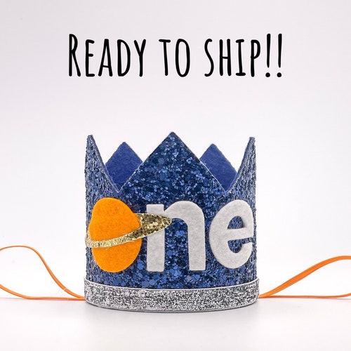Space Birthday Crown 1st Trip Around Sun Birthday Rocketship - Etsy