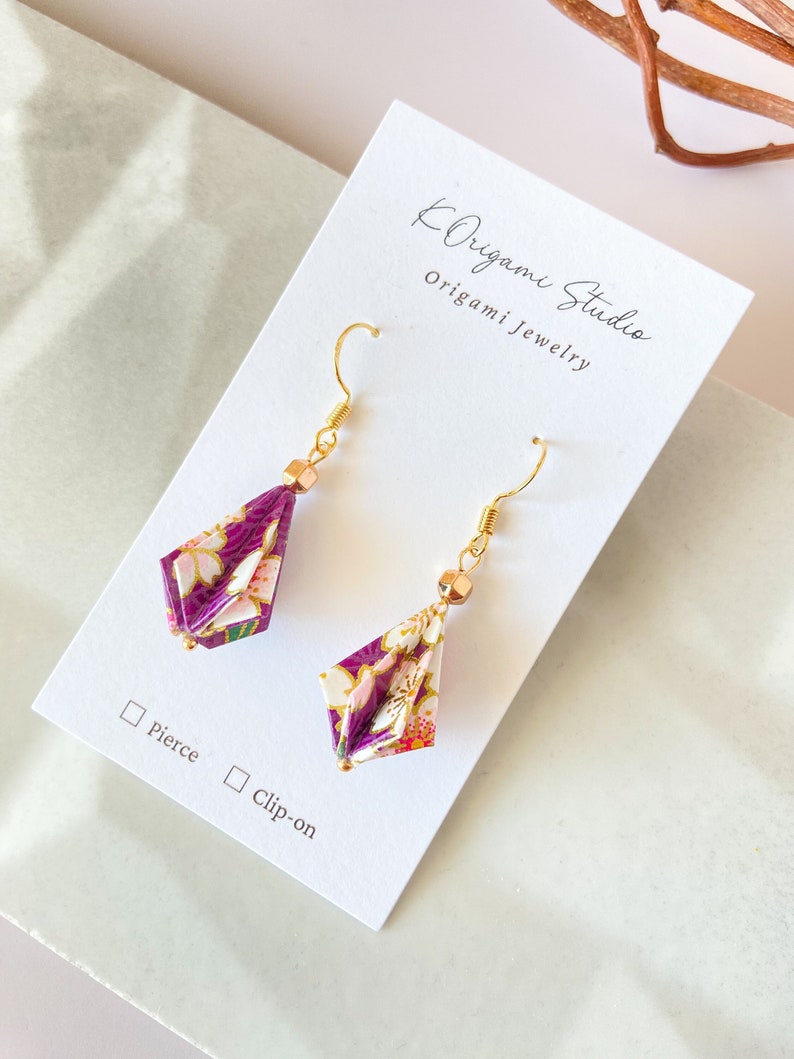 Teardrop Origami Earringspurple Sakura Hypoallergenic 18K Gold Plated ...
