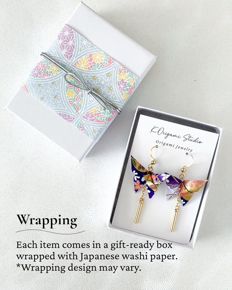 Crane Origami Hoop Earrings: Pink Floral, Japanese Washi Paper ...