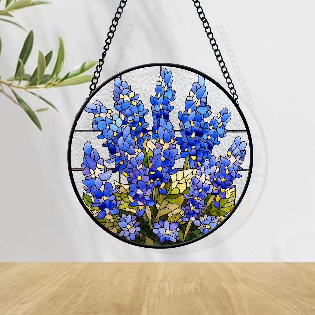 Texas Bluebonnet Suncatcher Window, Stained Glass Suncatcher, Meadow ...