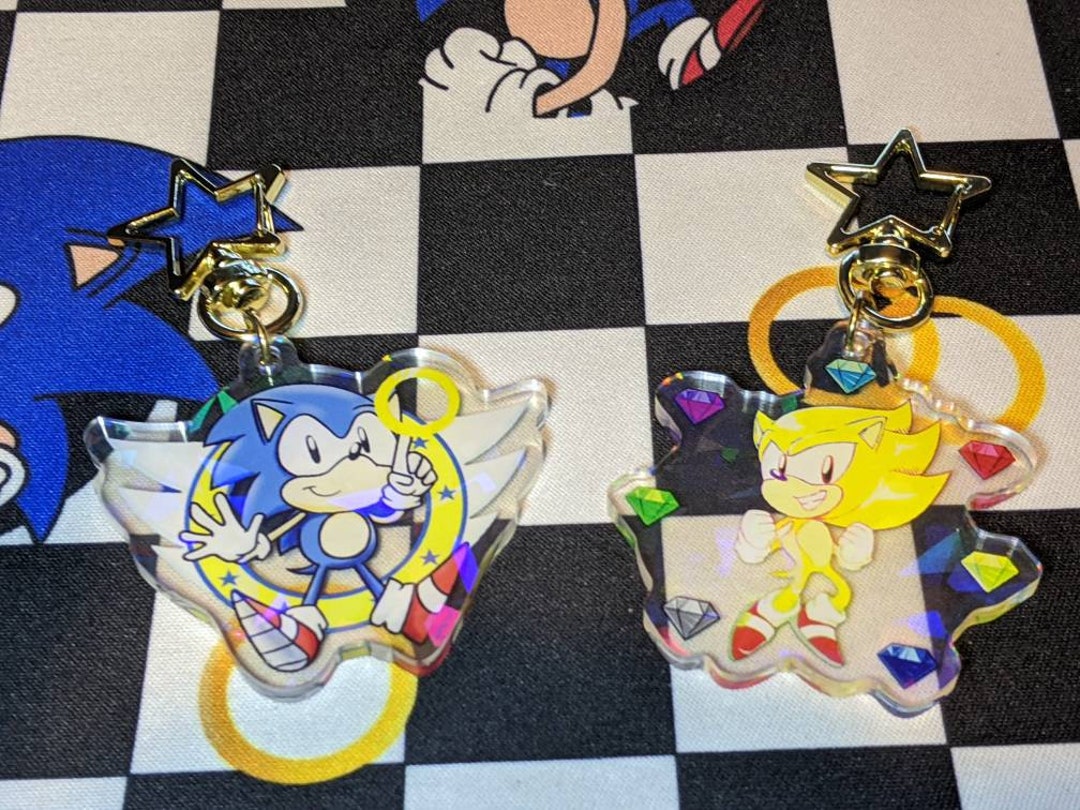 2" Classic Modern Super Sonic Holographic Acrylic Charm Hedgehog Wings ...