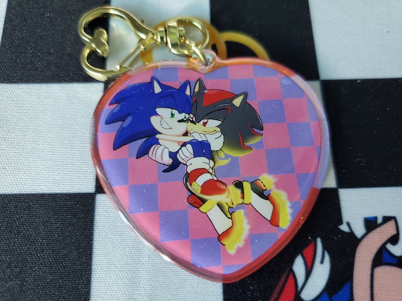 2.25" Sonic Shadow Sonadow Heart Rainbow Acrylic Charm Hedgehog Love ...